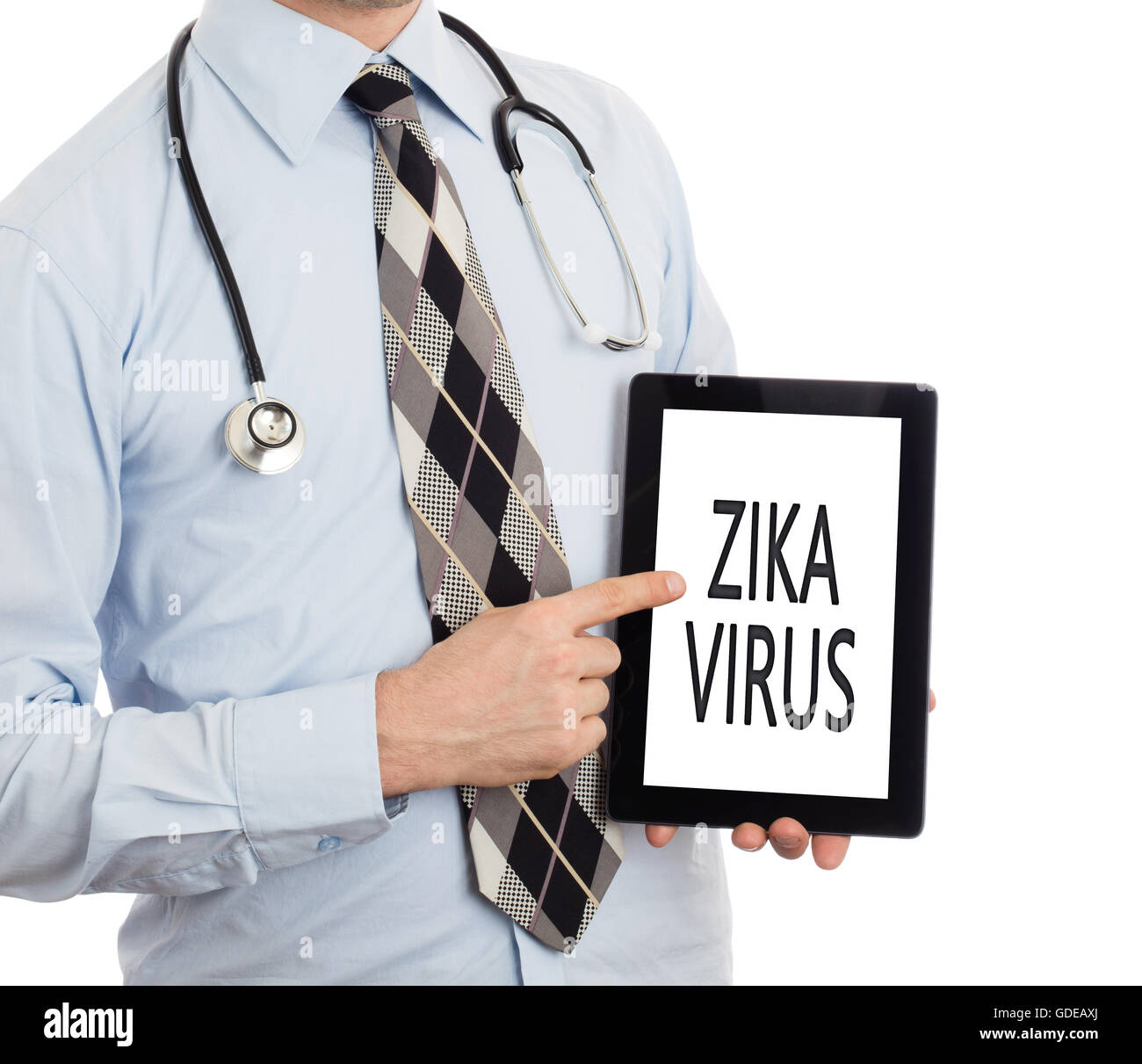 Doctor, isolated on white backgroun, holding digital tablet - Zika ...
