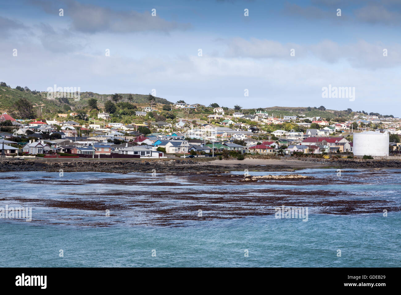 Bluff, New Zealand, as seen from the harbour Stock Photo - Alamy