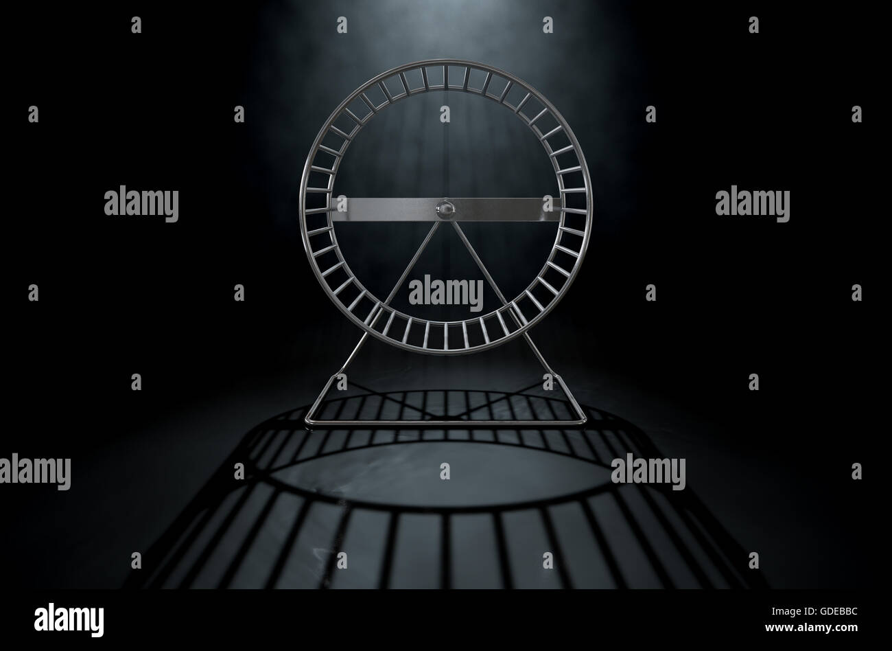 A 3D render of a close up of an empty regular hamster wheel made of ...