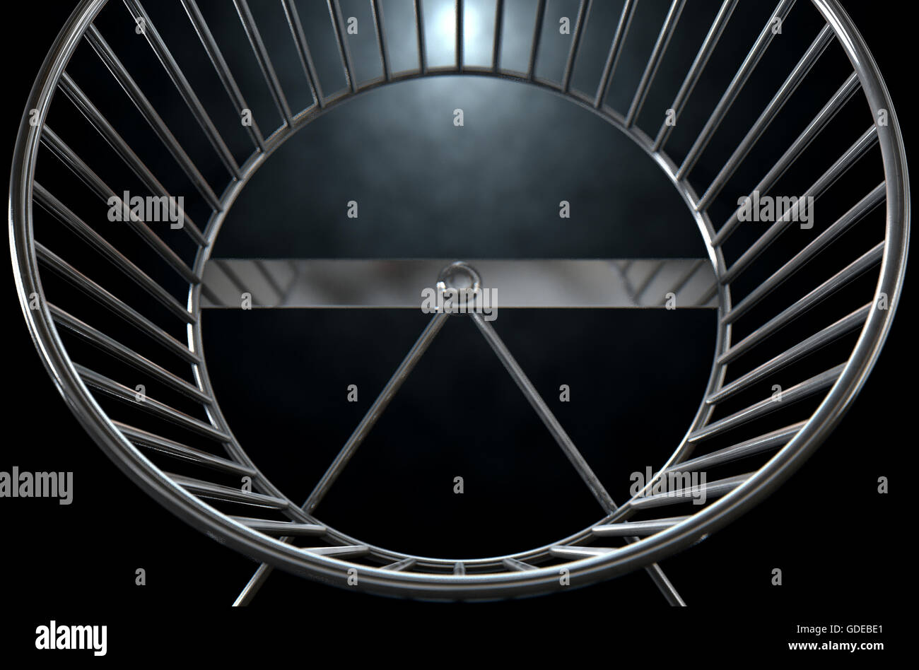 A 3D render of a close up of an empty regular hamster wheel made of ...