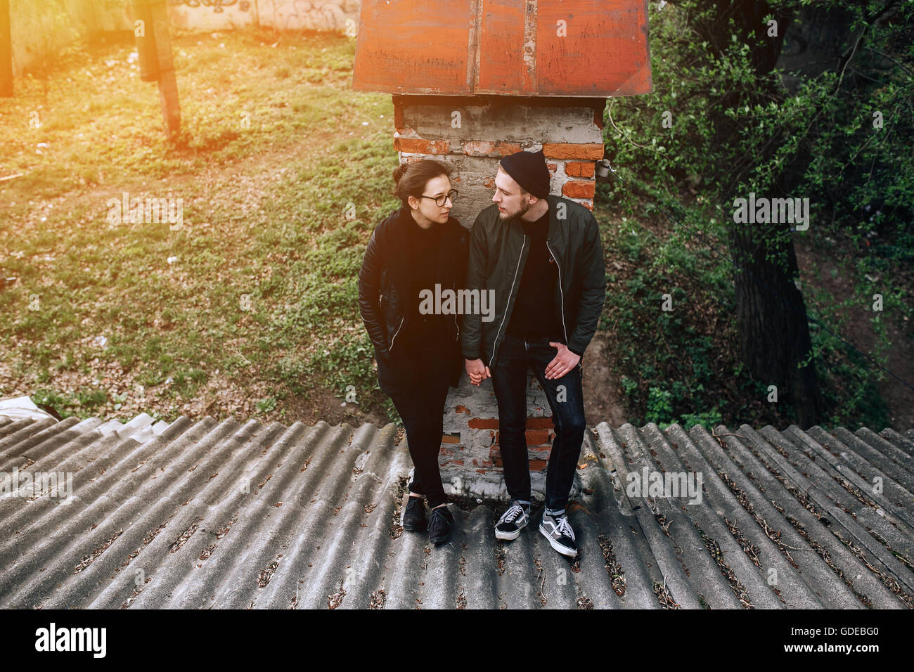 couple on the roof Stock Photo - Alamy