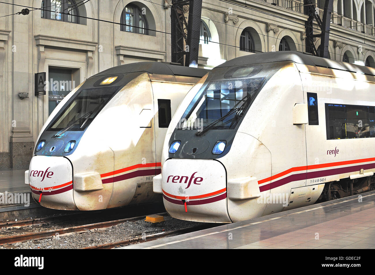 BARCELONA, SPAIN - DECEMBER 7: Trains in the "Estacio de Francia" train ...