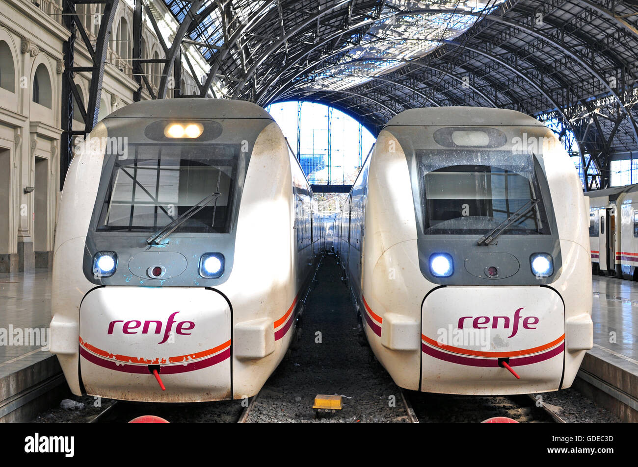 BARCELONA, SPAIN - DECEMBER 7: Trains in the "Estacio de Francia" train ...