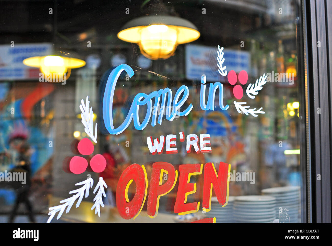 Open sign in the street cafe Stock Photo - Alamy
