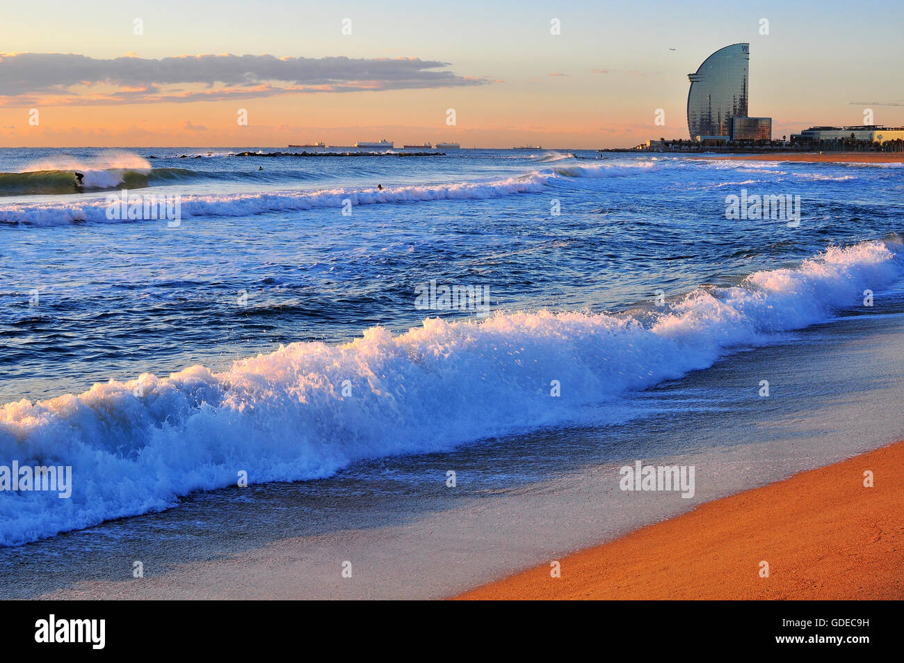 BARCELONA, SPAIN - DECEMBER 29: View of Barceloneta district and the ...