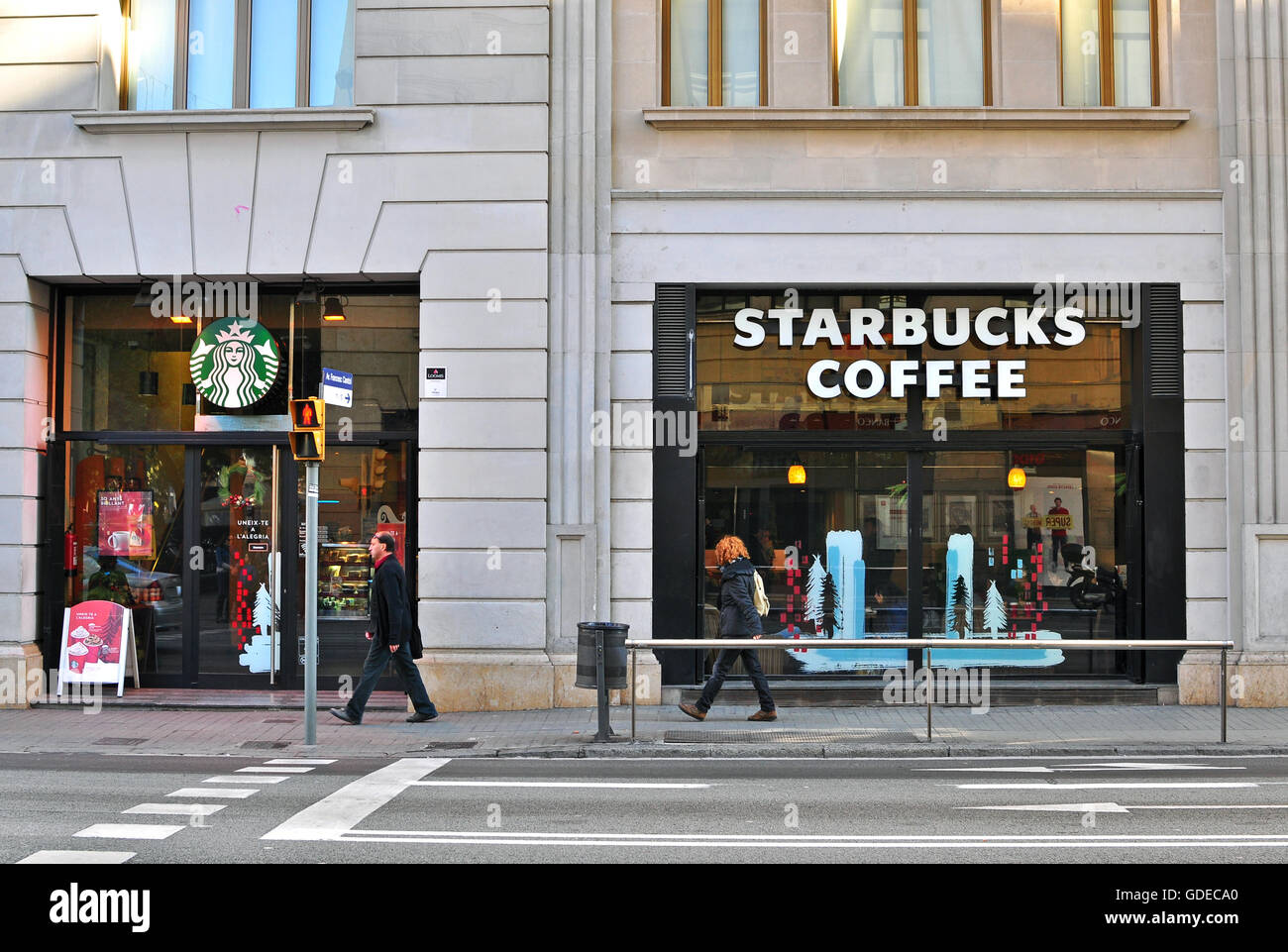 BARCELONA, SPAIN - DECEMBER 30: Starbucks coffeeshop on the street of ...