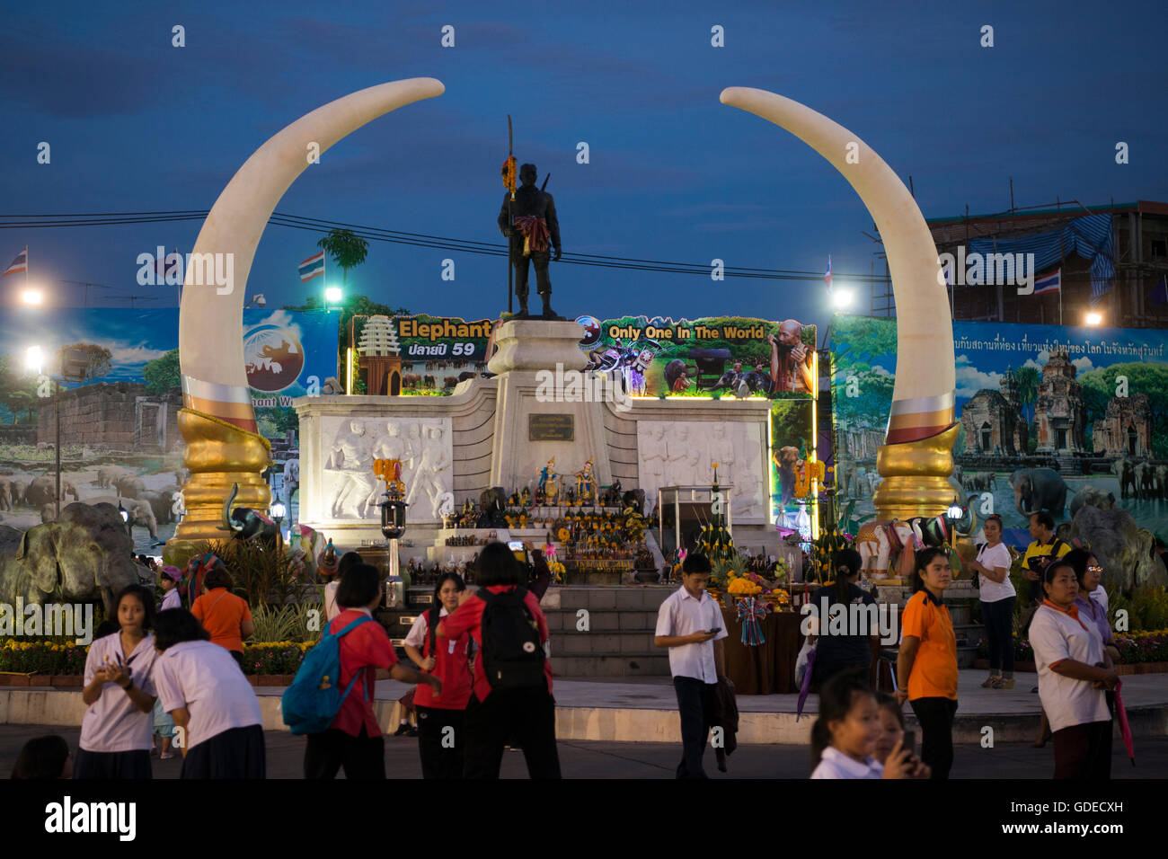 the monument of Phaya Surin Phakdi Si Narong Changwang in the city of Surin in Isan in Thailand ...