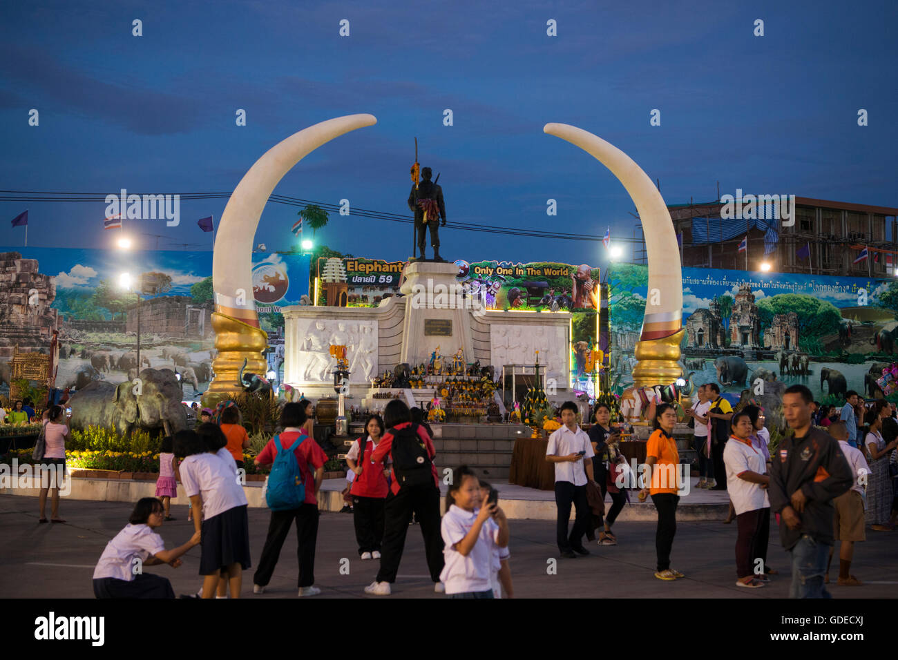 the monument of Phaya Surin Phakdi Si Narong Changwang in the city of Surin in Isan in Thailand ...
