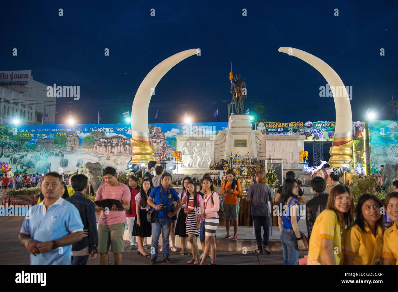 the monument of Phaya Surin Phakdi Si Narong Changwang in the city of Surin in Isan in Thailand ...