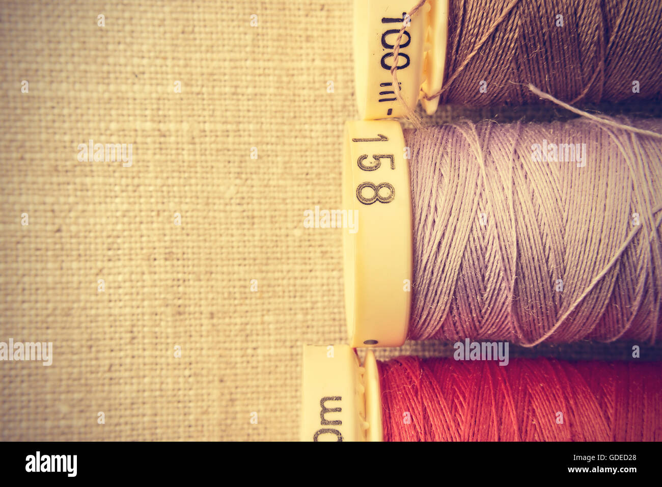 Spools of thread in a retro vintage style. Horizontal image Stock Photo ...