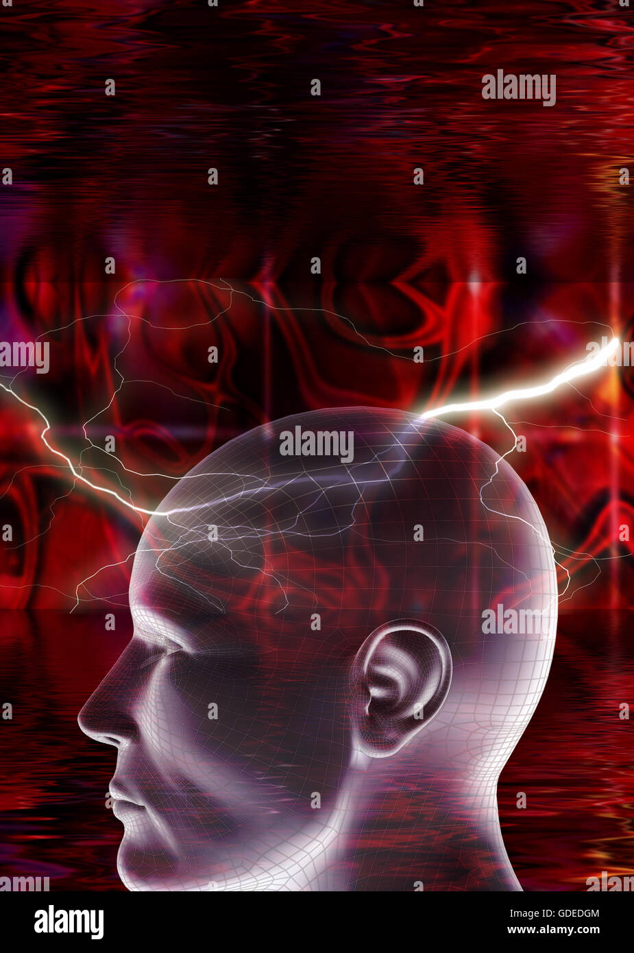 human head with an abstract red background Stock Photo - Alamy