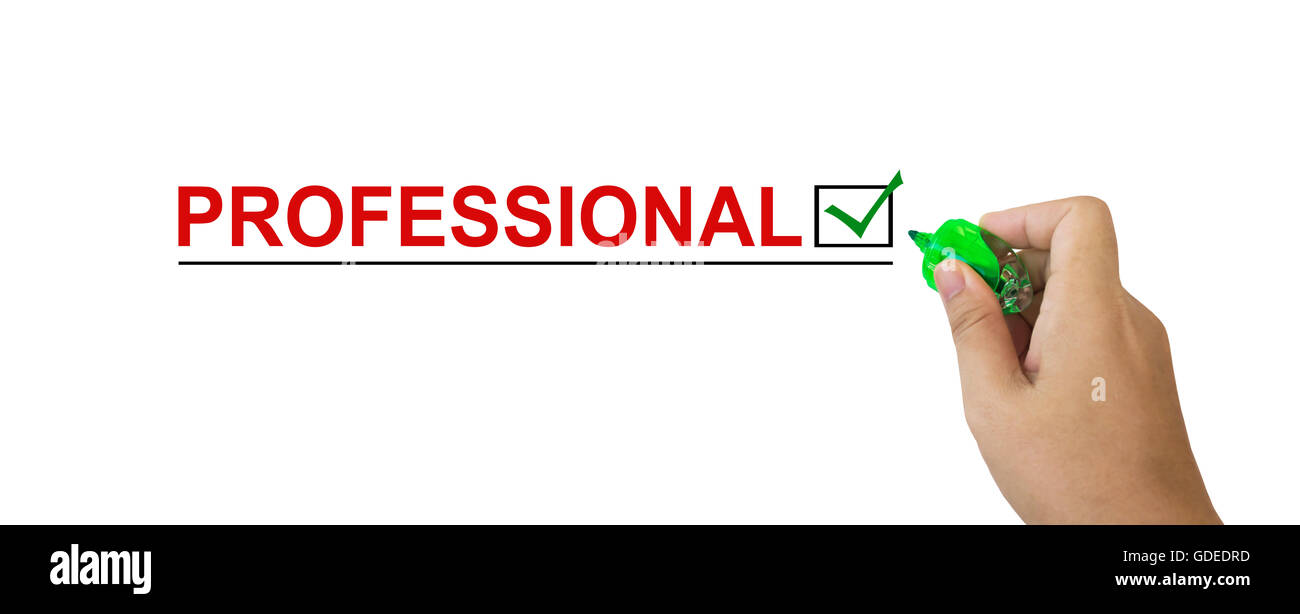 Text professional in red colour with isolated hand and marker pen ...