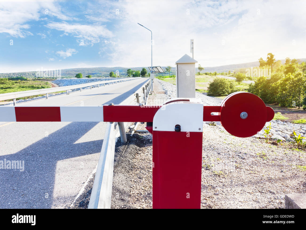 Red barricade at stop area ,barrier or blackade Stock Photo - Alamy