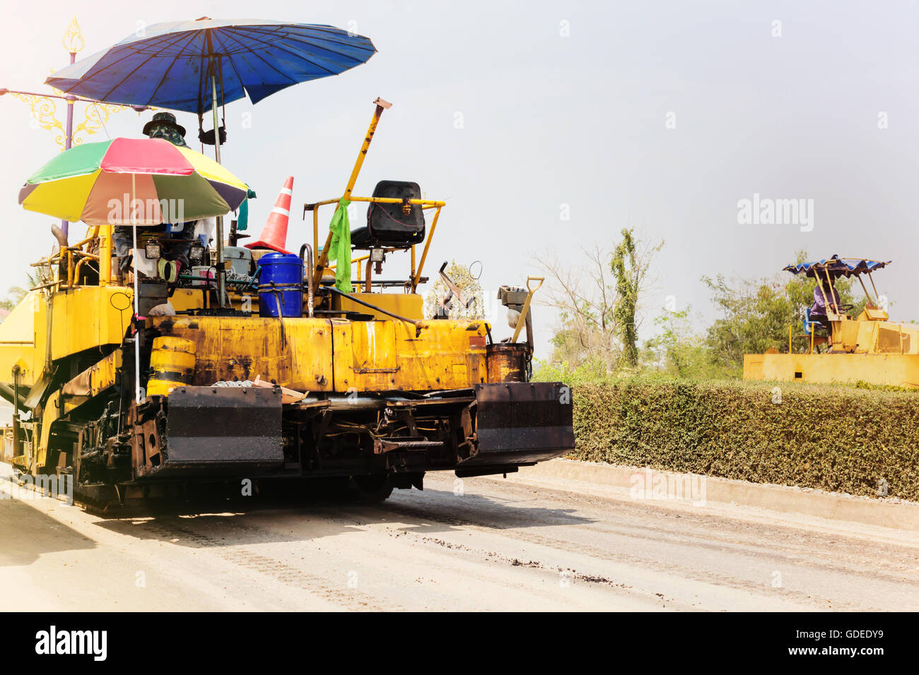 Working road roller or steamroller on the site work, street or road ...