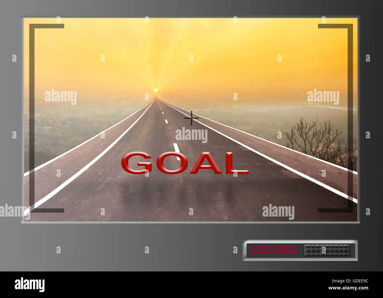 Text goal with top view long road to the sun in modern millennium style ...