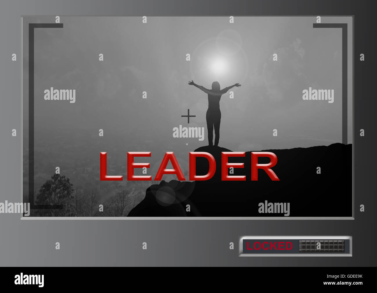 Text leader with silhouette women on top mountain in modern millennium ...