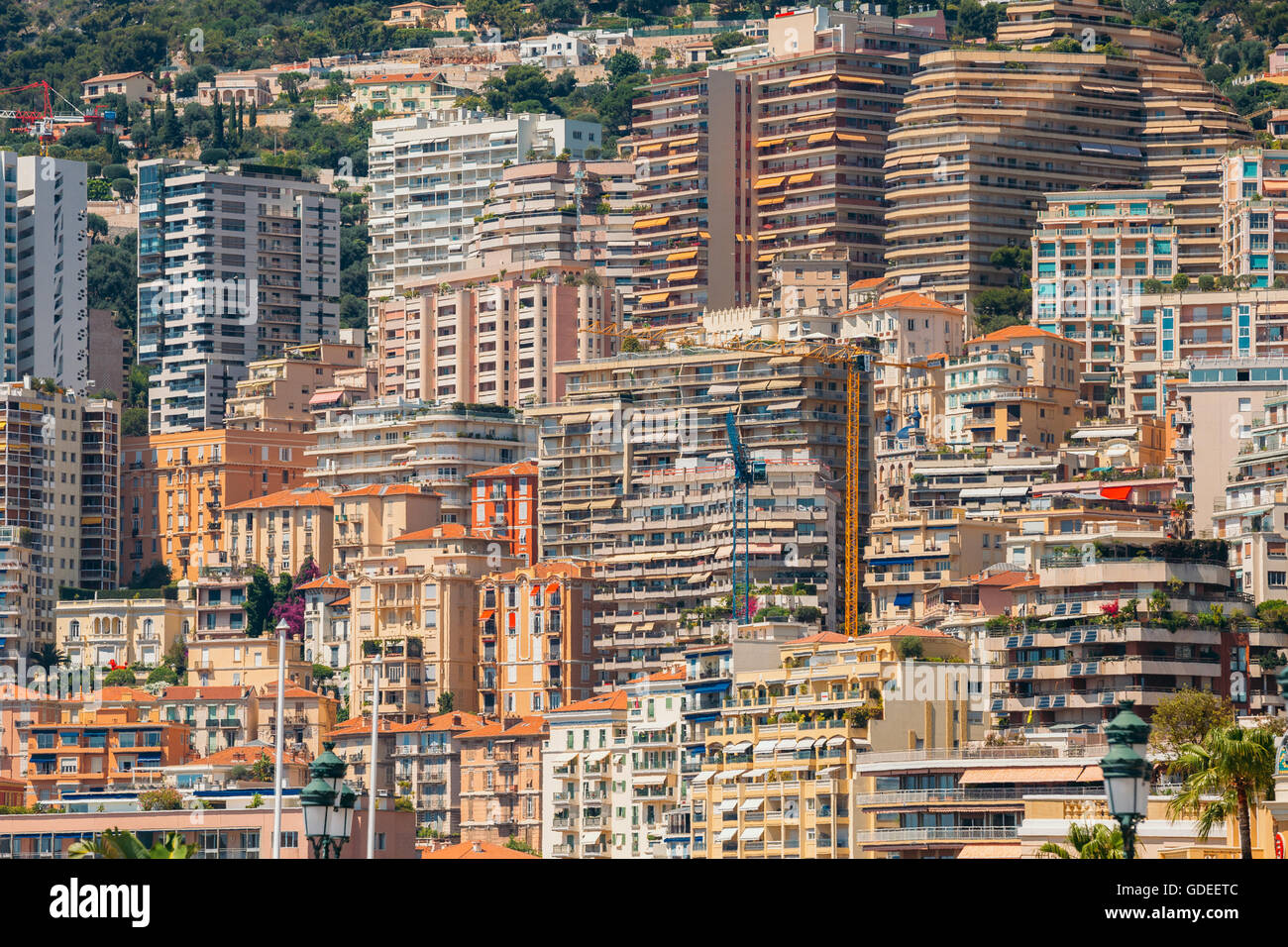 Monaco, Monte Carlo architecture background. Many multi-story houses ...
