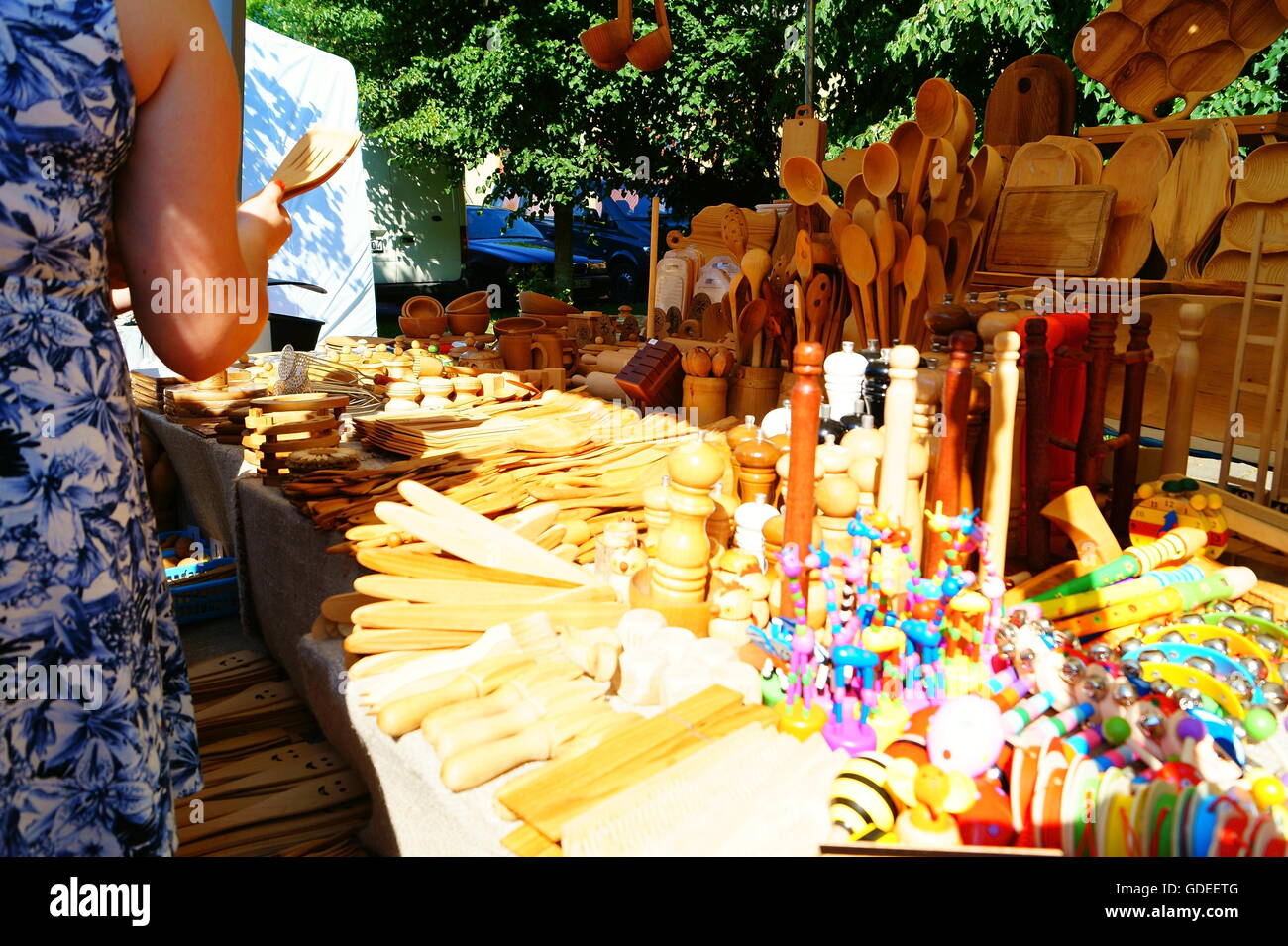 City celebration fair. Joniskis, Siauliai disctrict, Lithuania. Wooden ...