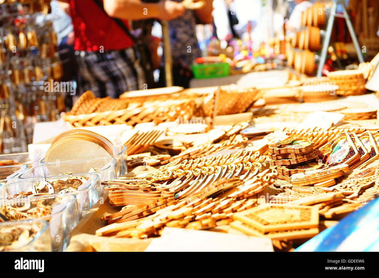 City celebration fair. Joniskis, Siauliai disctrict, Lithuania. Wooden ...