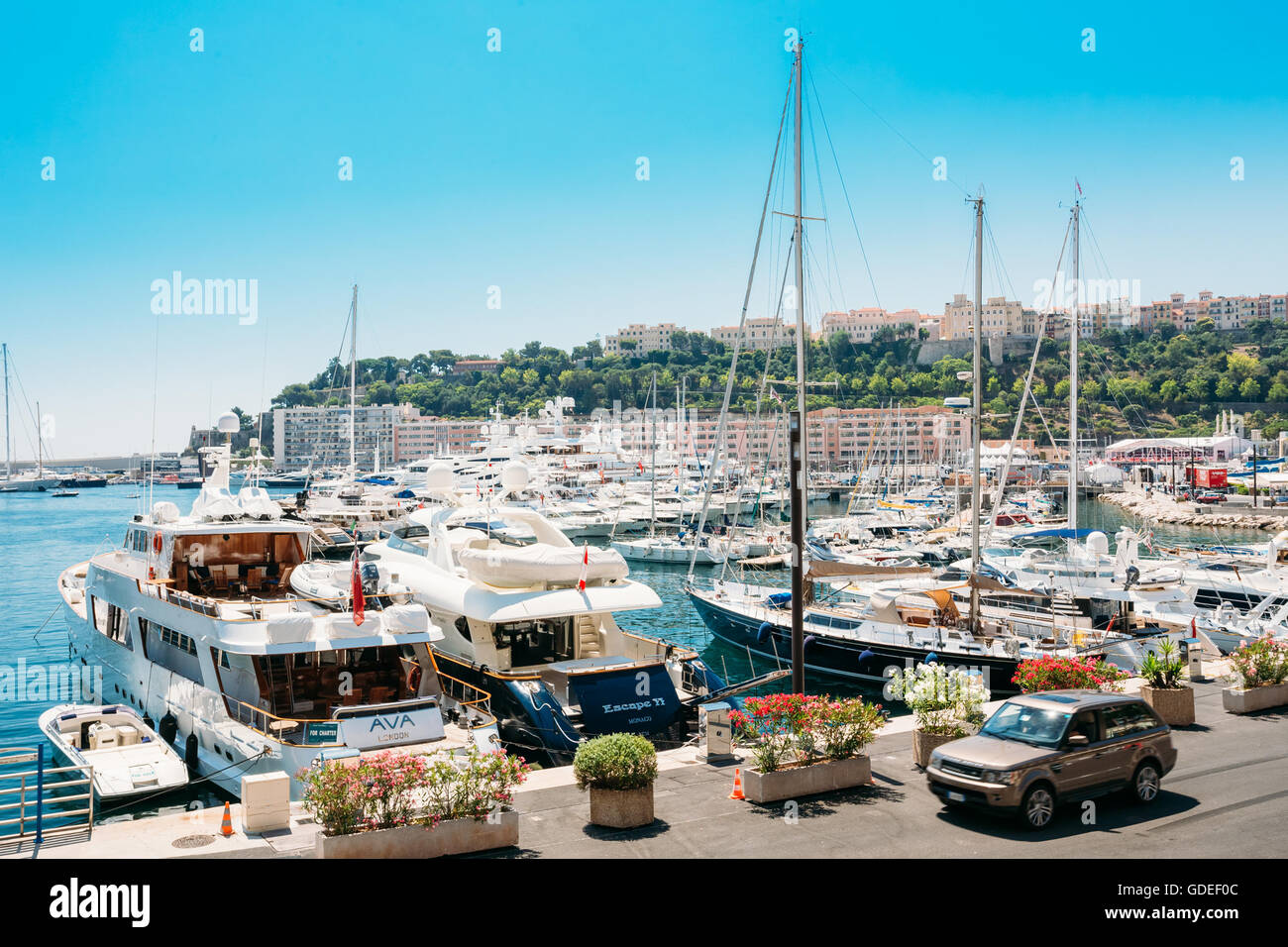 Monte-Carlo, Monaco - June 28, 2015: Yachts moored at town quay In ...