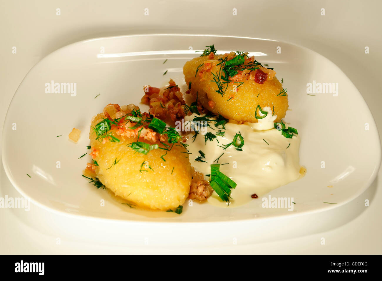 Traditional Lithuanian dish meal cuisine - stuffed meat potato dumpling ...