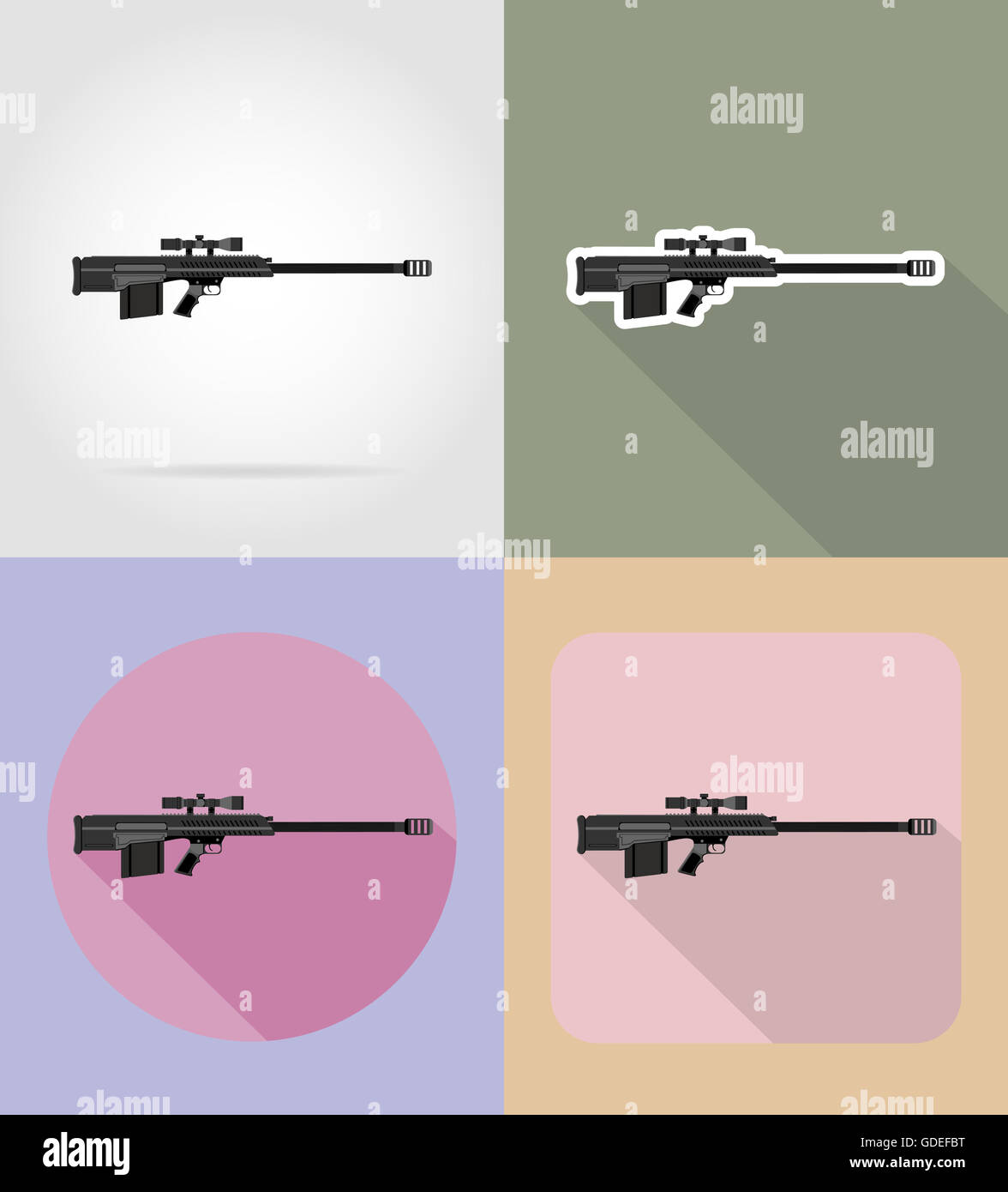 modern weapon firearms flat icons illustration isolated on background ...
