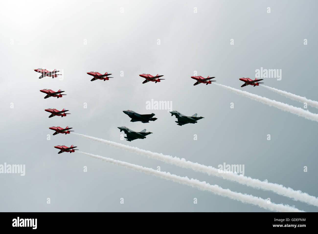 Royal Air Force, Lockheed Martin F35B in formation with Red Arrows and ...