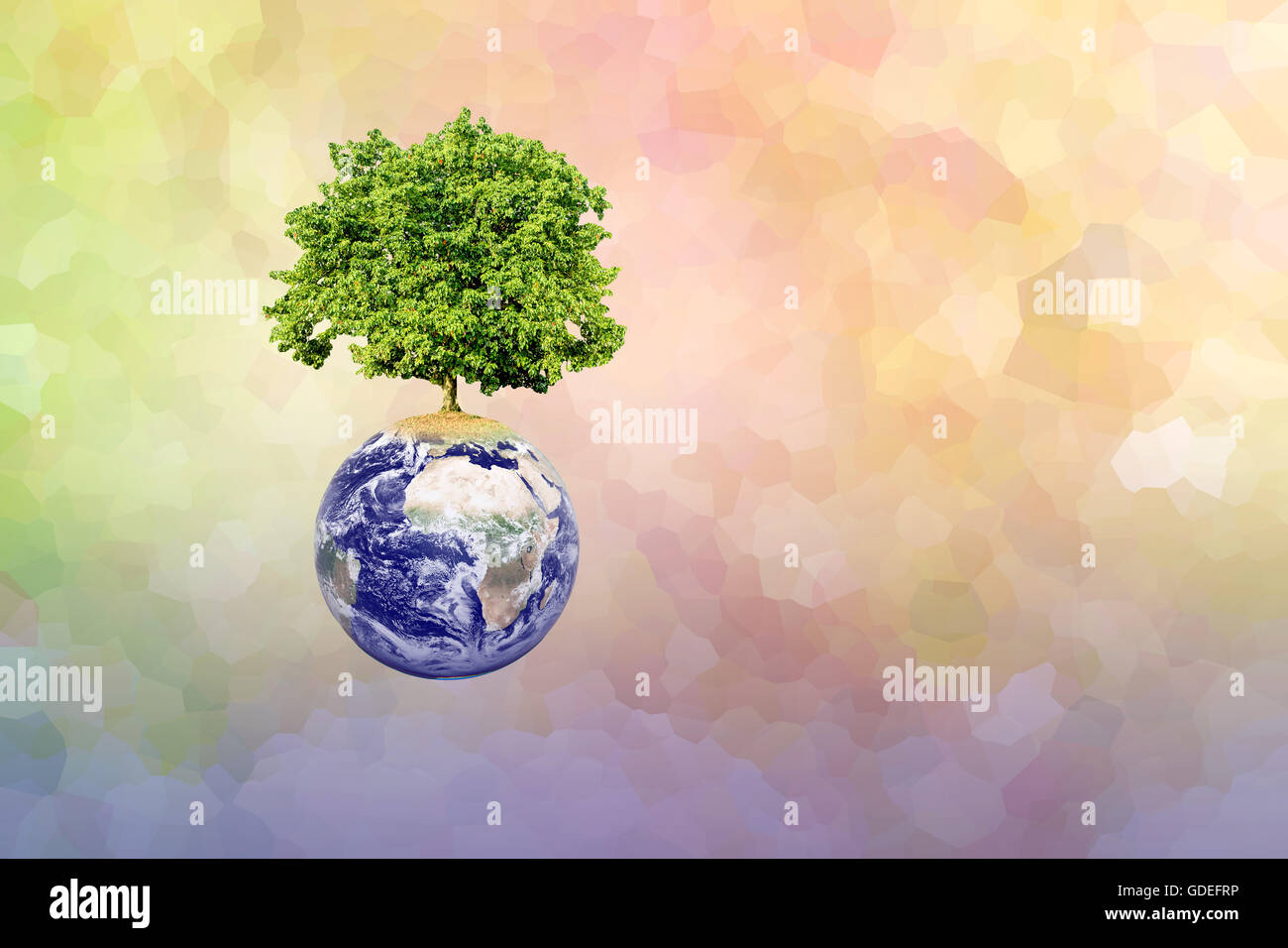 Big tree on earth and modern abstract background Stock Photo - Alamy