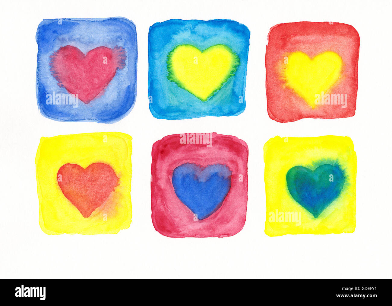 Six hearts in frames watercolor painting Stock Photo - Alamy