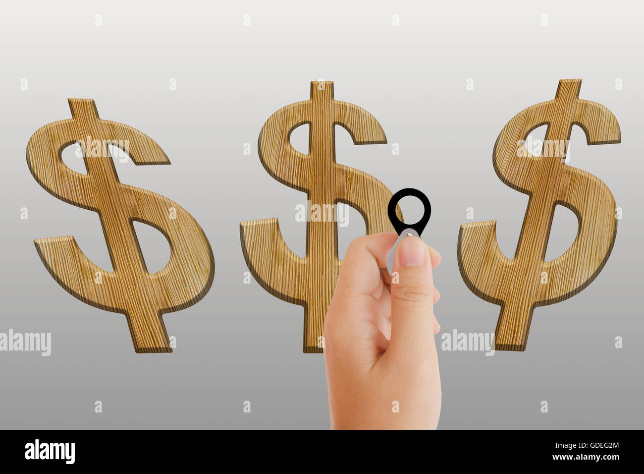 Isolated hand with lens on platinum background with dollar sign Stock ...
