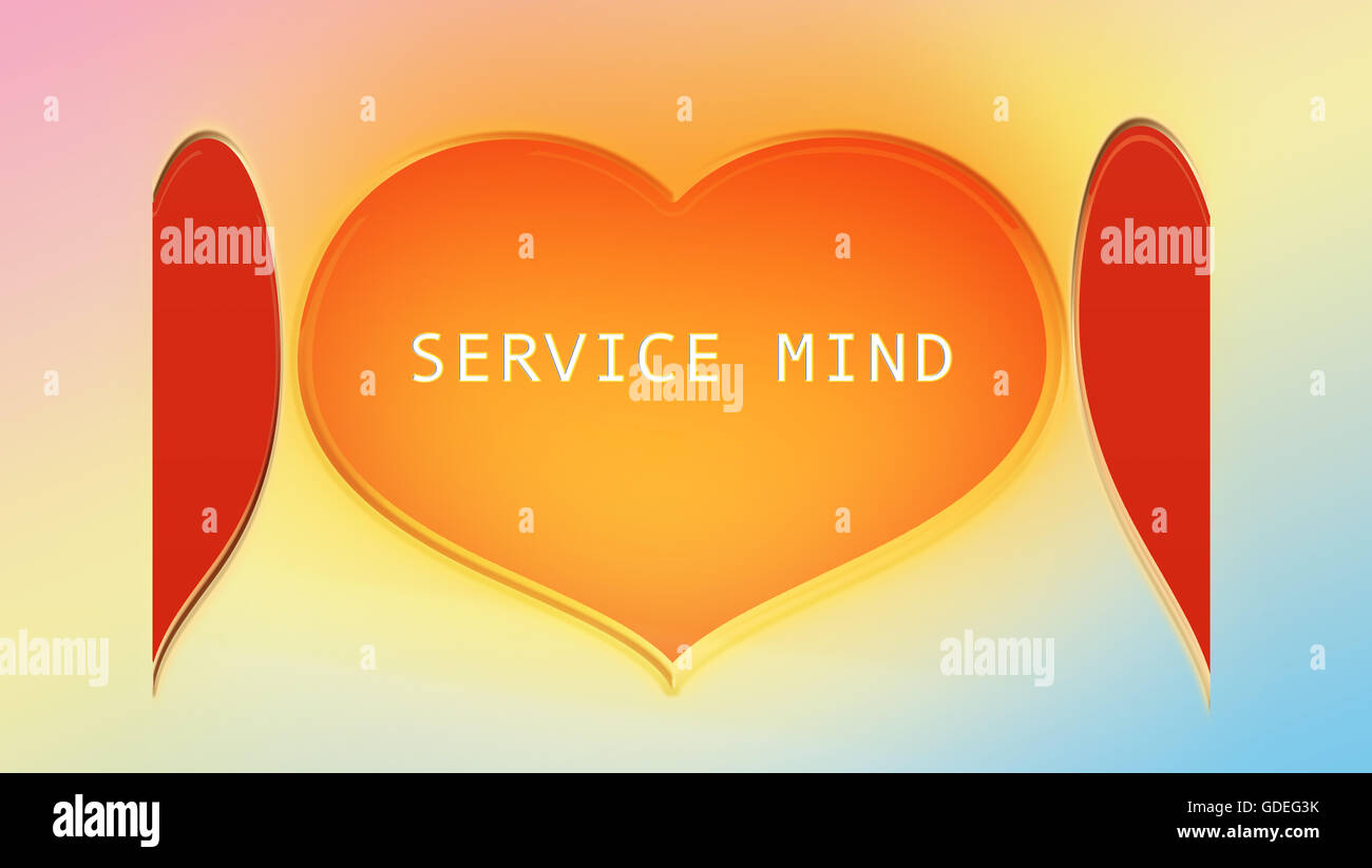 Beautiful big golden and red heart and text service mind on sweet ...