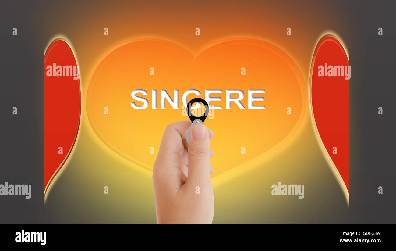 Beautiful big golden and red heart and text sincere with women hand ...