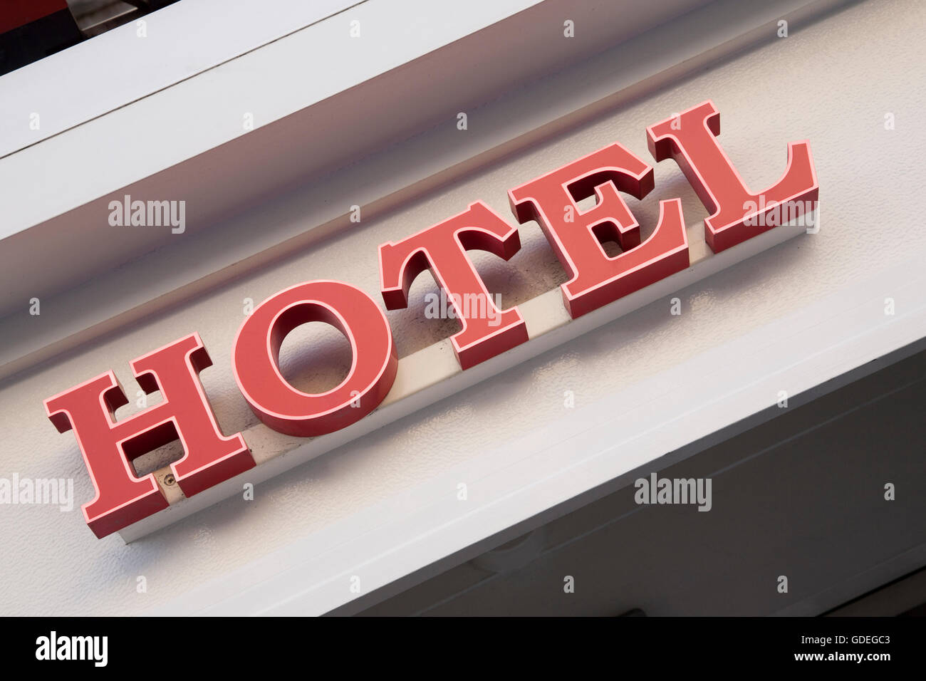 Hotel Sign on Building Facade Stock Photo - Alamy