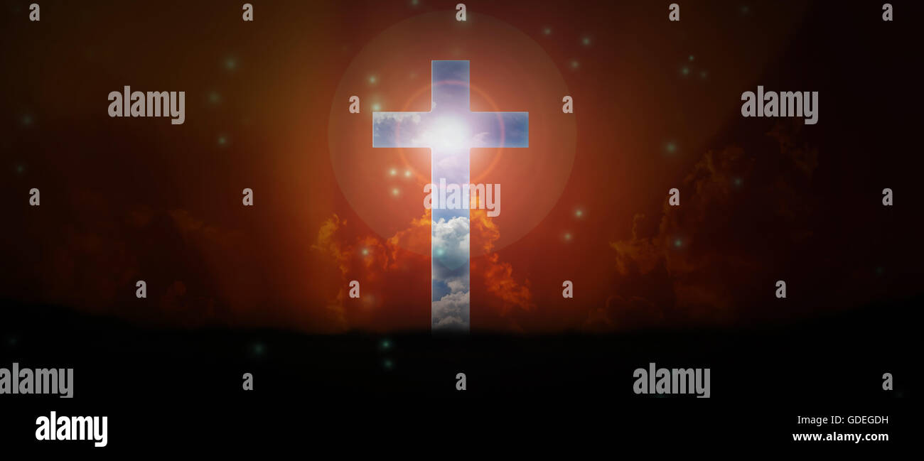 Light expel darkness concept background, Light from sky in crucifix ...