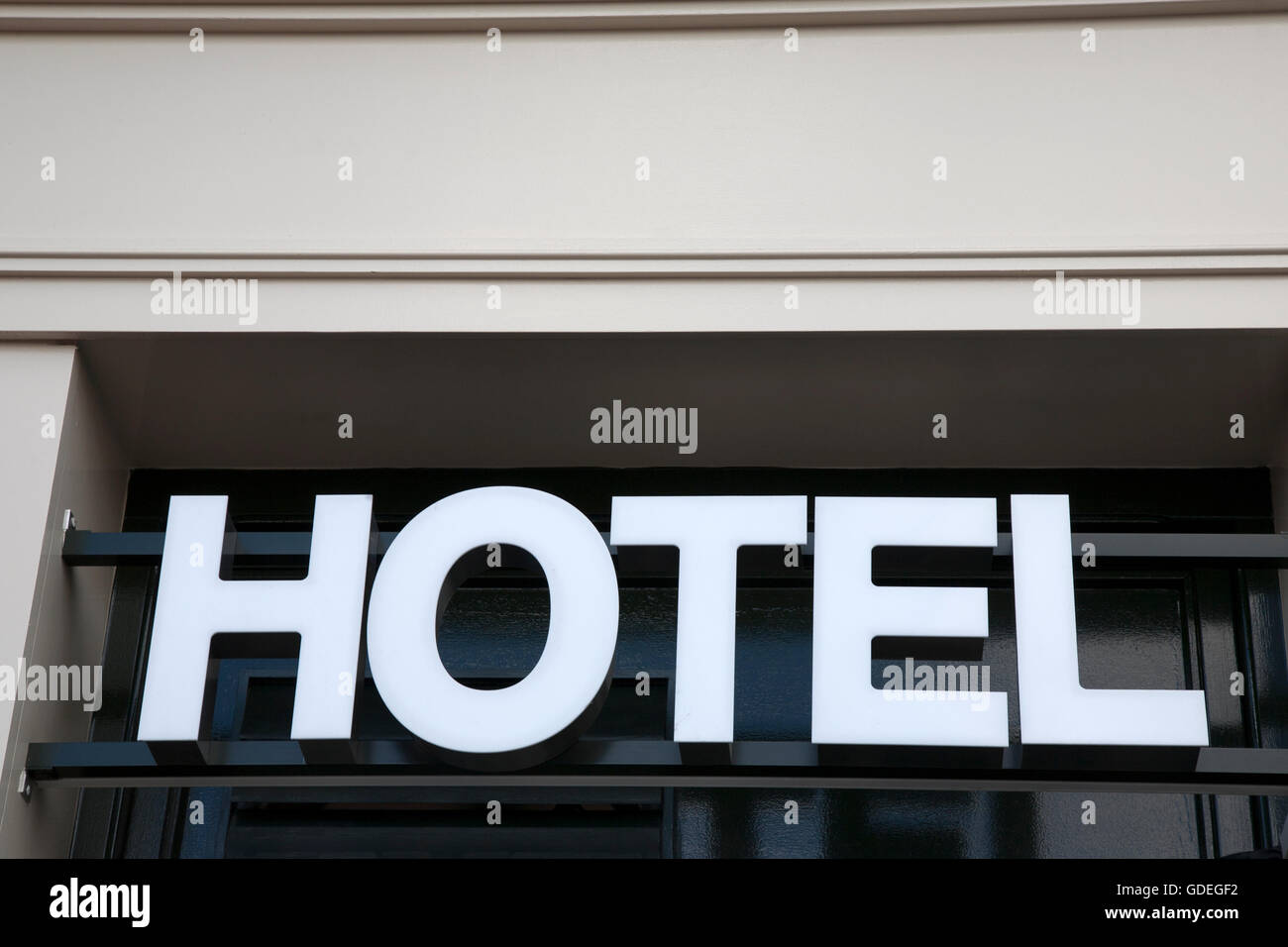 Hotel Sign on Building Facade Stock Photo - Alamy