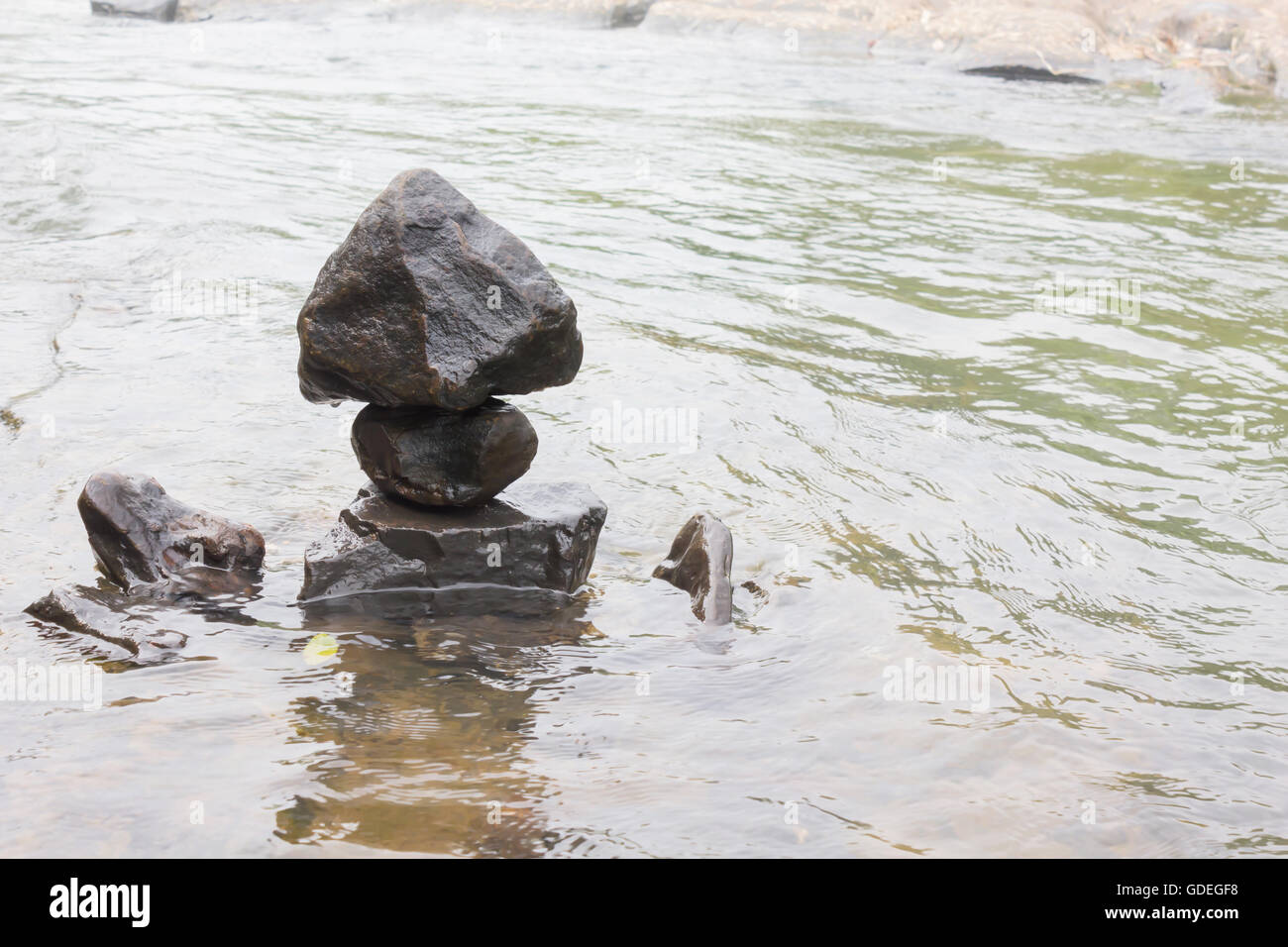 Water stream and waterfall stone with relax mood background and copy ...