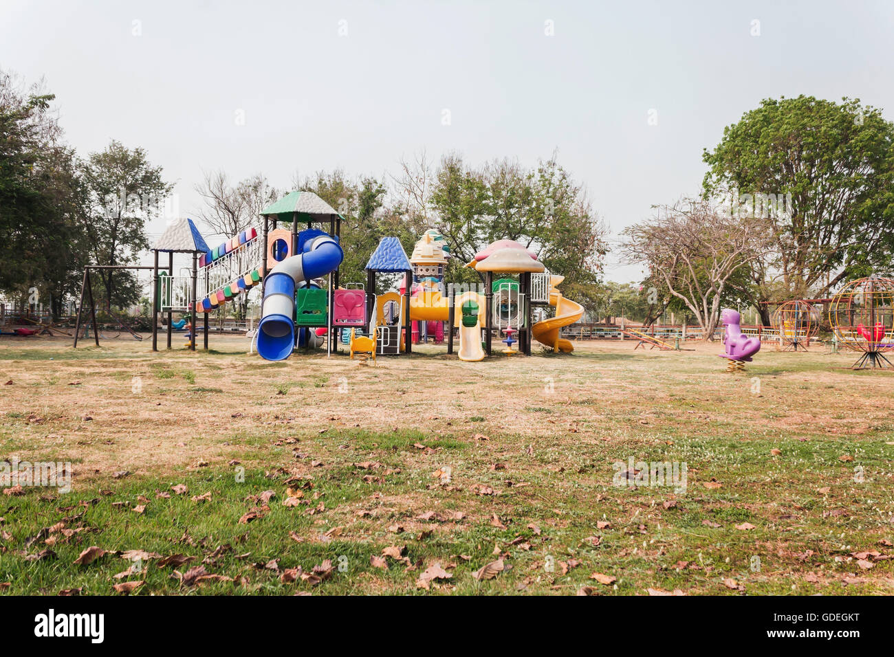 Outdoor village public playground with colourful plaything for children ...