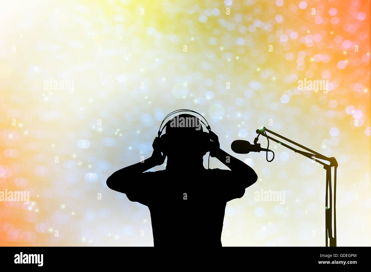 Silhouette singer women with headphone and microphone, concept voice ...