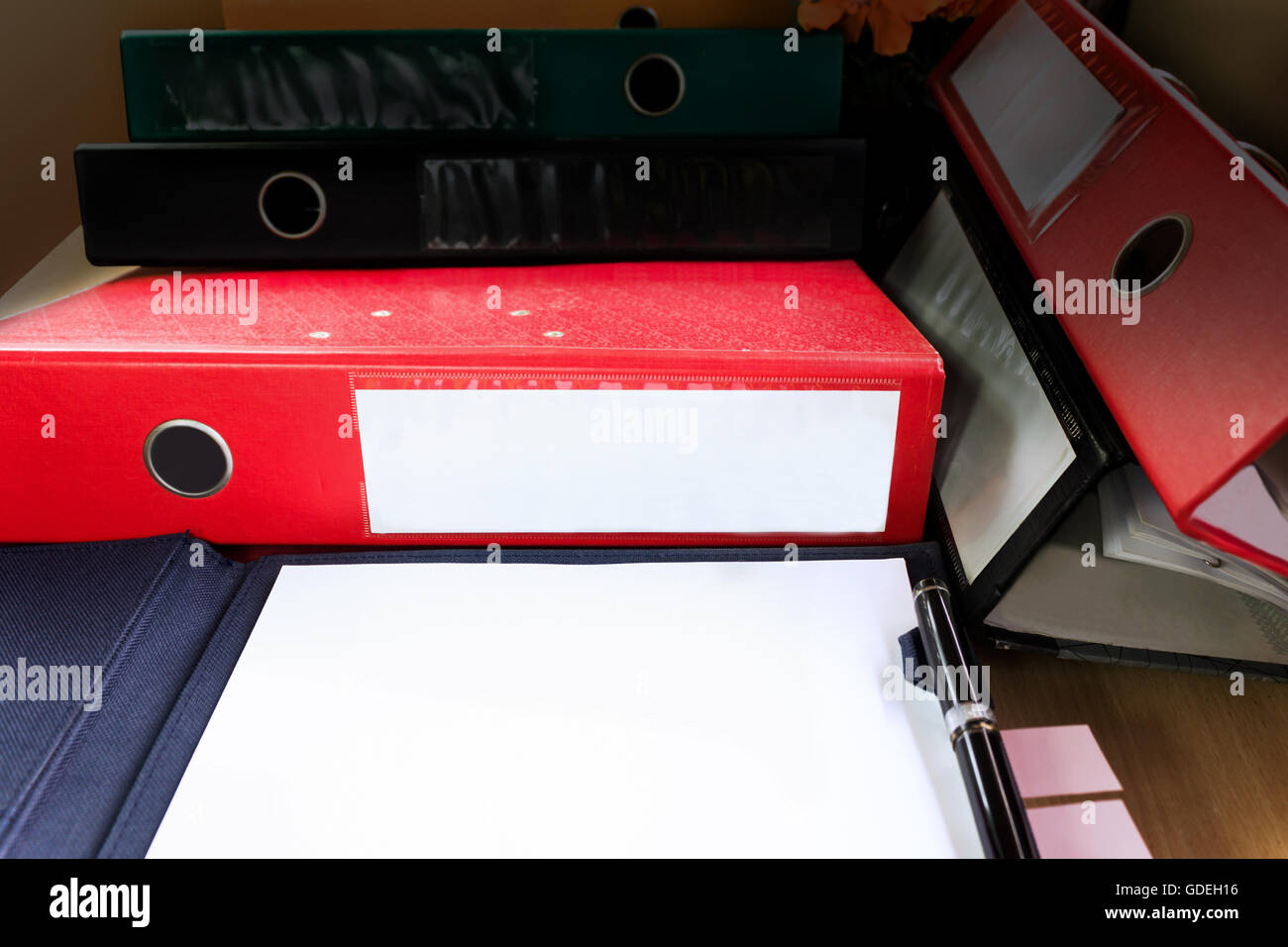 Copy space pile up document file or binder focus at blank area for text ...