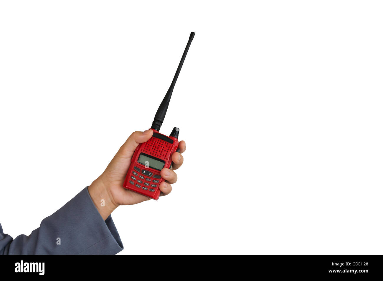 Red radio communication on business women hand Stock Photo - Alamy