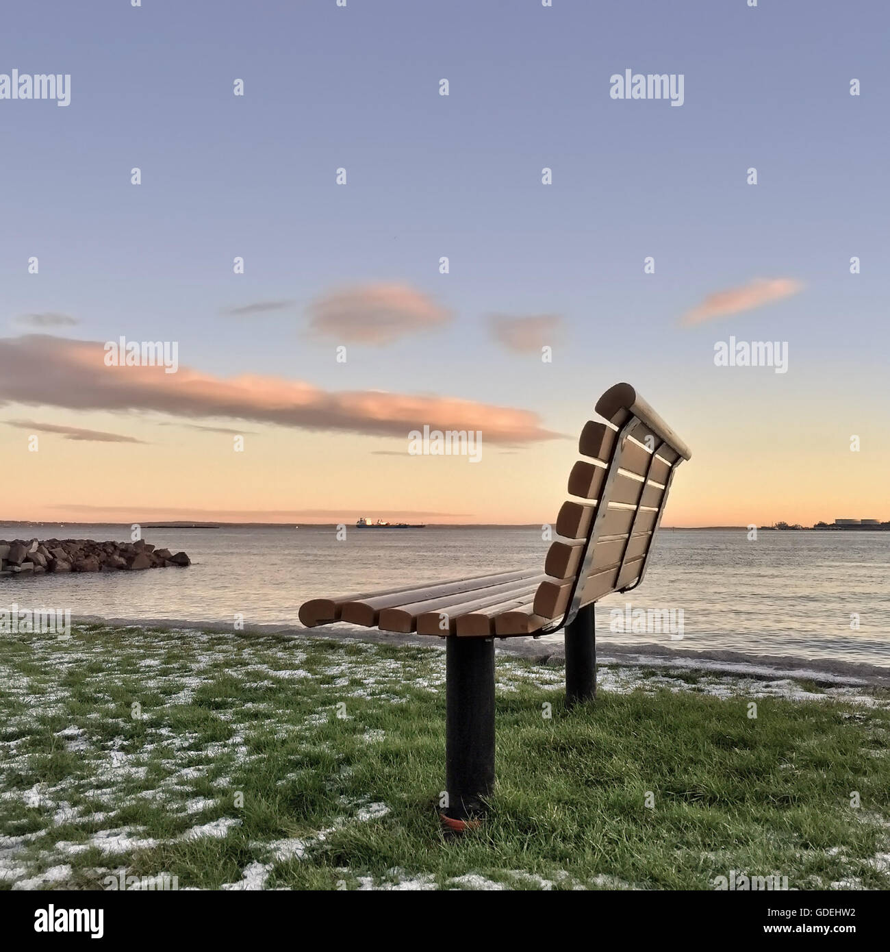 wooden bench on beach, Asgardstrand, norway Stock Photo - Alamy