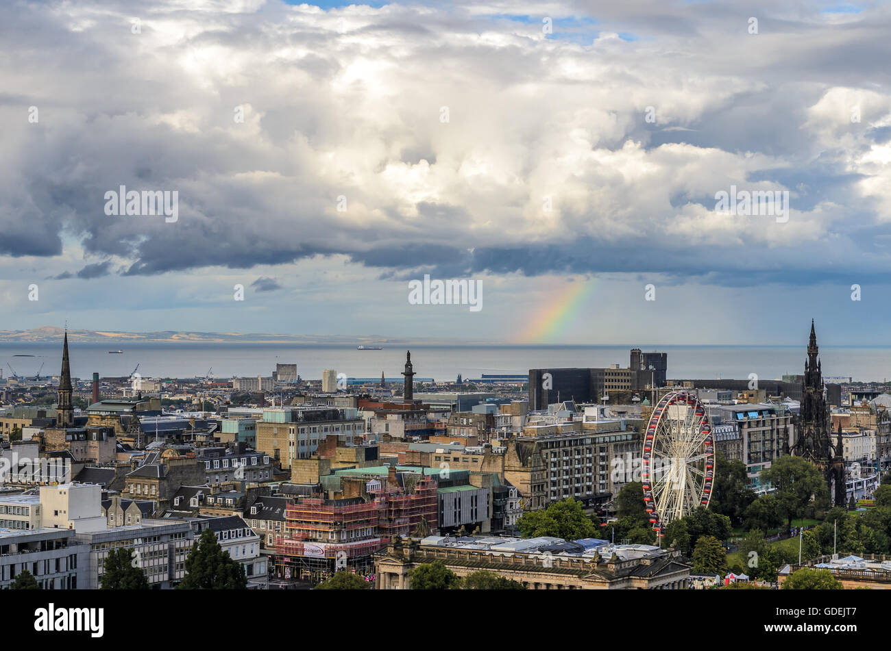City skyline with rainbow, Edinburgh, Scotland, United Kingdom Stock ...