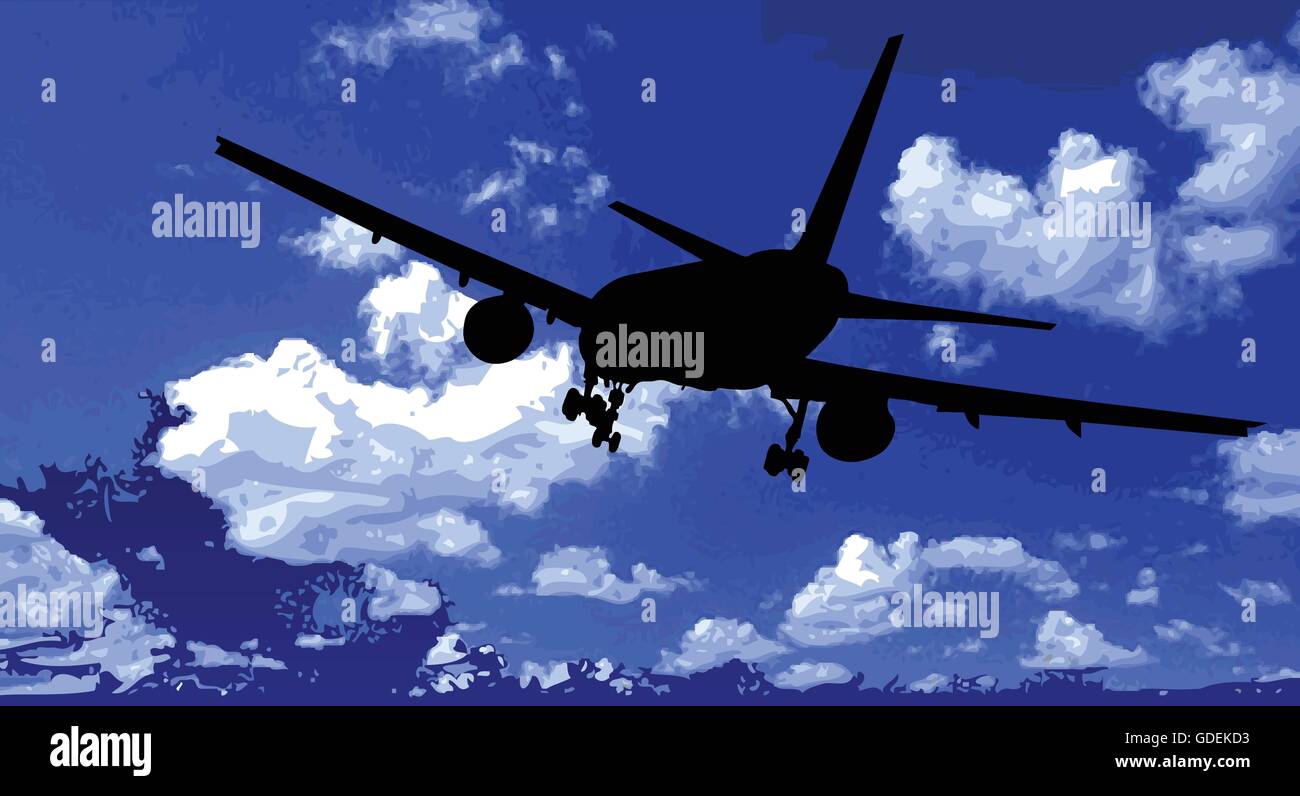 Airplane in sky black silhouette Stock Vector Images - Alamy