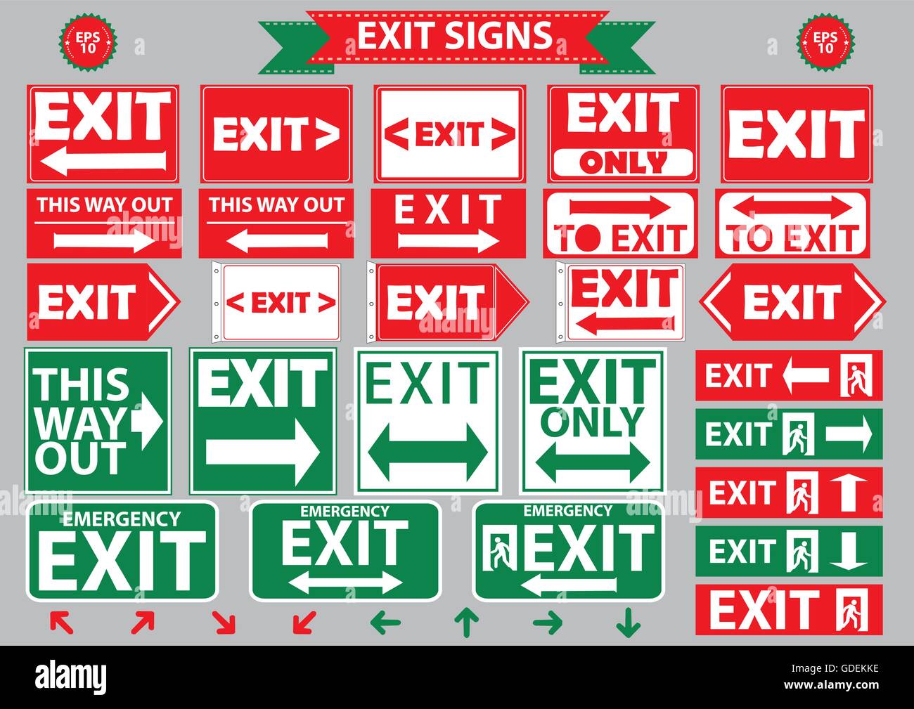 set of emergency exit signs. flat vector illustration Stock Vector ...