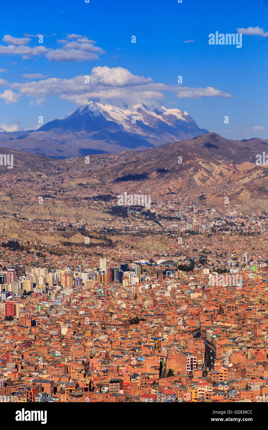 La Paz colorful panorama with a mountain ina background, Bolivian ...