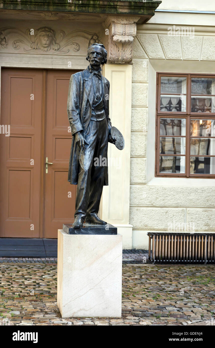 Bronze statue of an artist in the centre of Prague (Praha) in the Czech ...