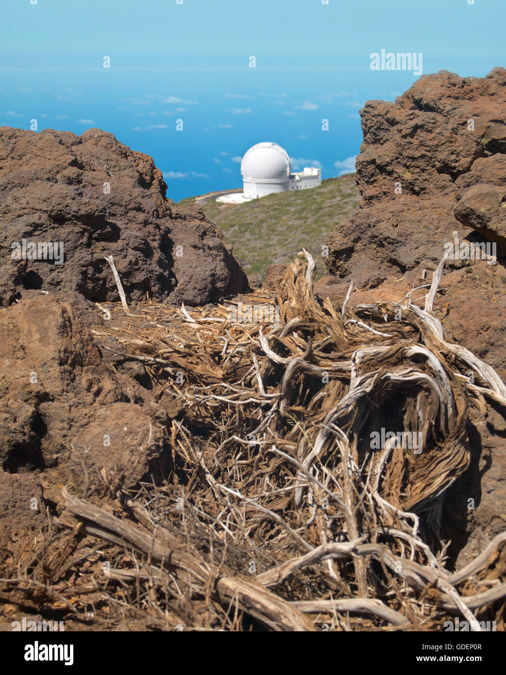 Landscape with telescope and rocks in La Palma. Canary Islands. Spain ...
