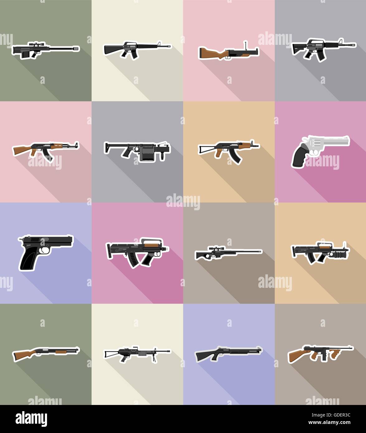 modern weapon firearms flat icons vector illustration isolated on ...