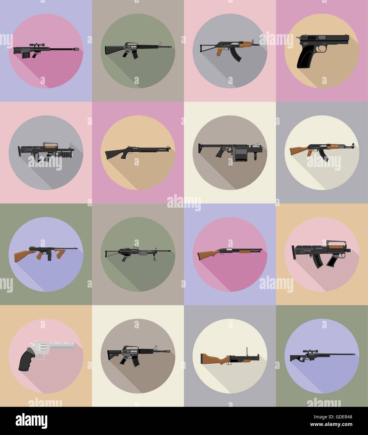 modern weapon firearms flat icons vector illustration isolated on ...