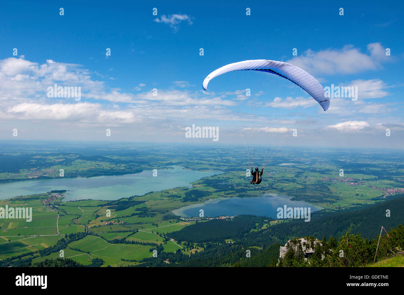 Paragliding at Tegelberg, Fuessen, Allgaeu, Bavaria, Germany Stock ...